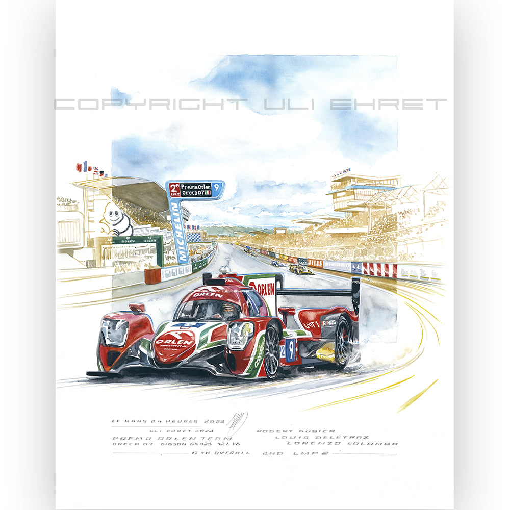 "Prema Orlen LMP2" – Aquarell von Uli Ehret – Uli's Racing Legends